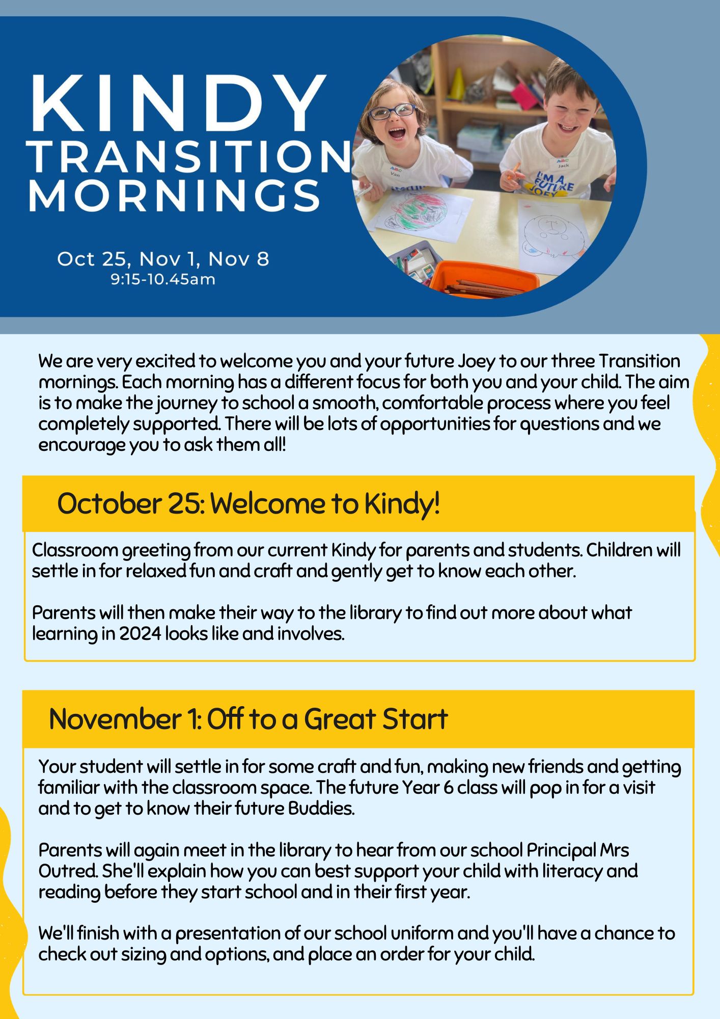 Kindy Welcome Page - St Joseph's Narrabeen